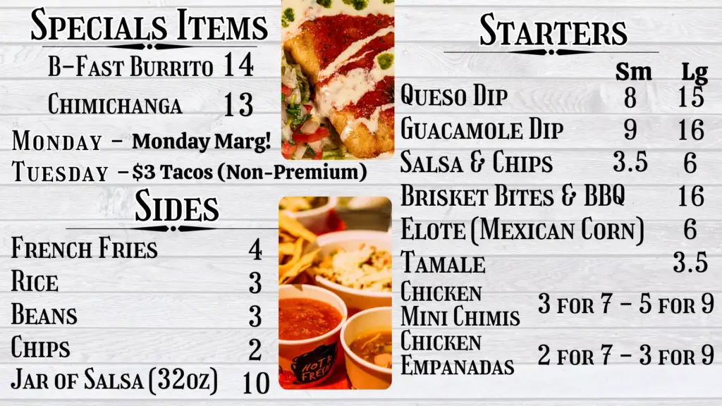 Menu - Ramiro's Cantina
